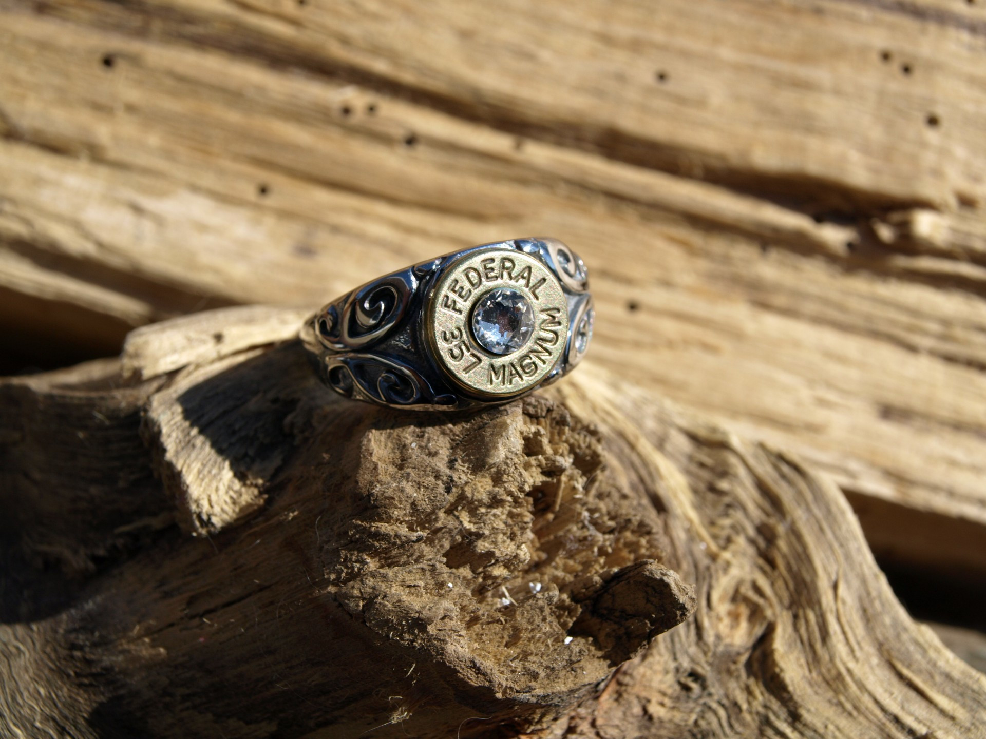 R-204 Brass 357 Bullet Ring. Stainless Steel Scroll Design Bullet RIng ...