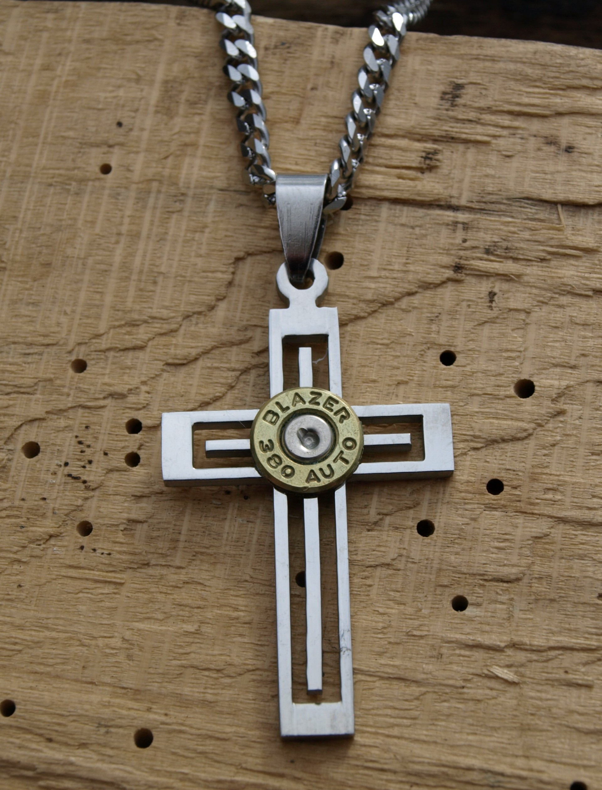 N-394-HD Stainless Steel Bullet Cut Out Cross Necklace. Your choice of ...