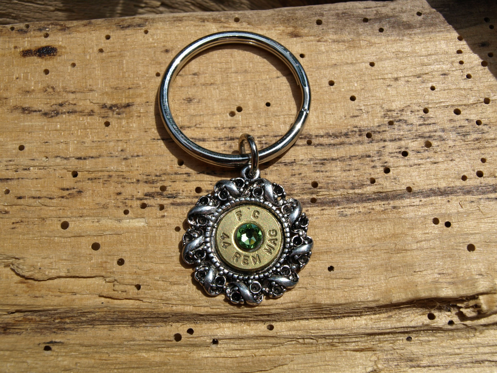 A-825 Round Bullet Key Ring with Brass or Nickel 44 mag Bullet Casing ...