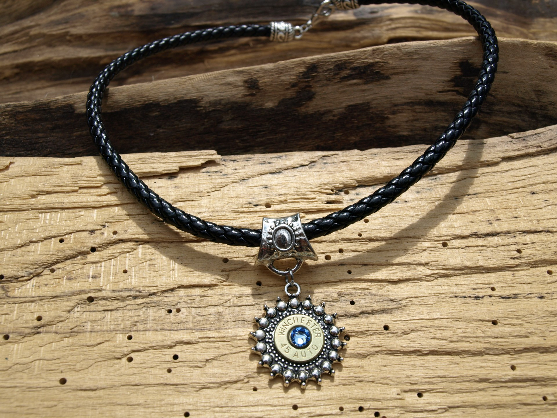 CH-06 Leather Choker with Spiky Round Bullet Charm. Your choice of ...