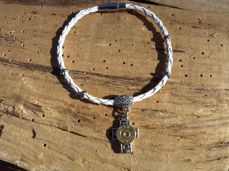 B-427 Bullet Bracelet. Braided White Leather with your choice of 9 ...