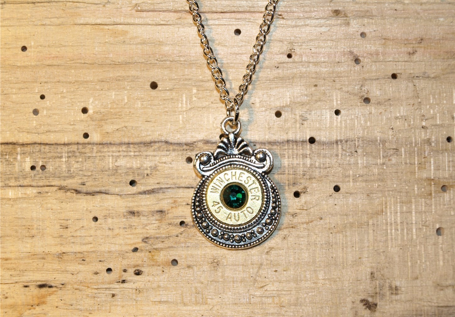 Ns-631 Antique Silver Rounded Crown Bullet Necklace with your choice of ...